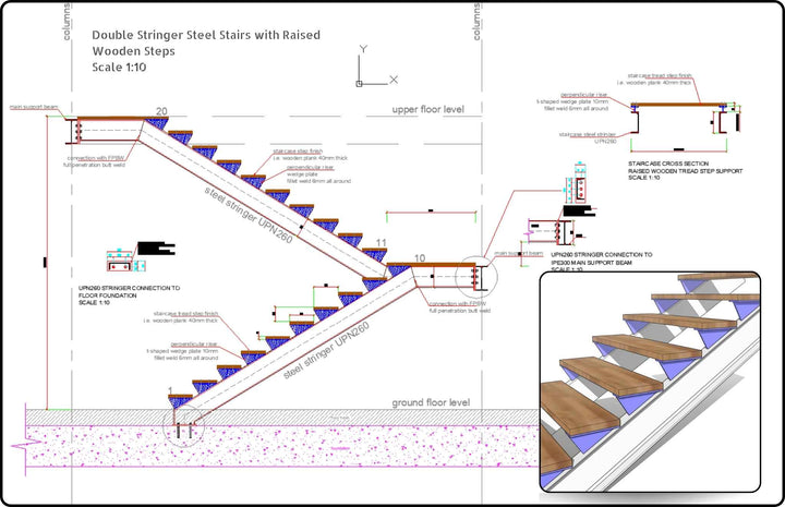 Steel Stairs CAD Detailed Drawings - structuraldetails