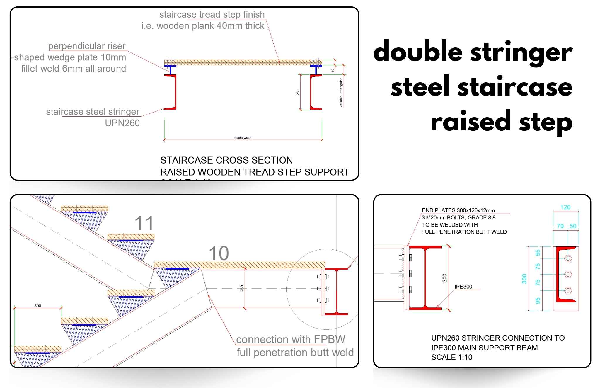 Double Stringer Steel Staircase Detail with Raised Wooden Tread Step ...