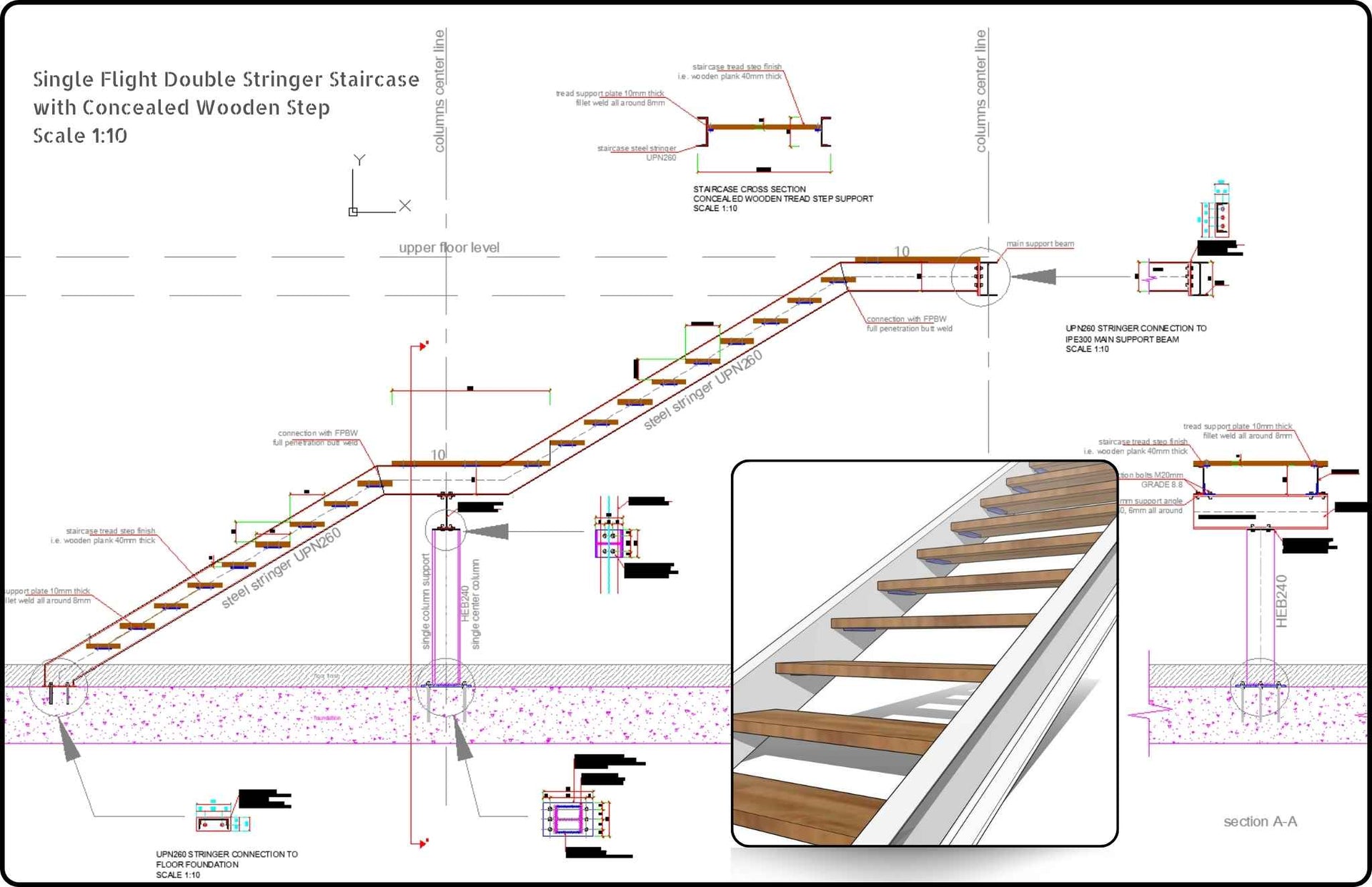 Steel Stair Cad Details Steel Staircase DWG Block For AutoCAD
