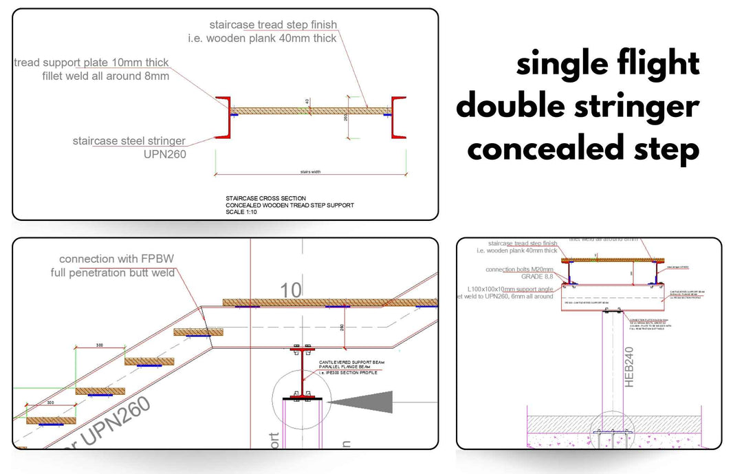 Steel Stairs CAD Detailed Drawings - structuraldetails