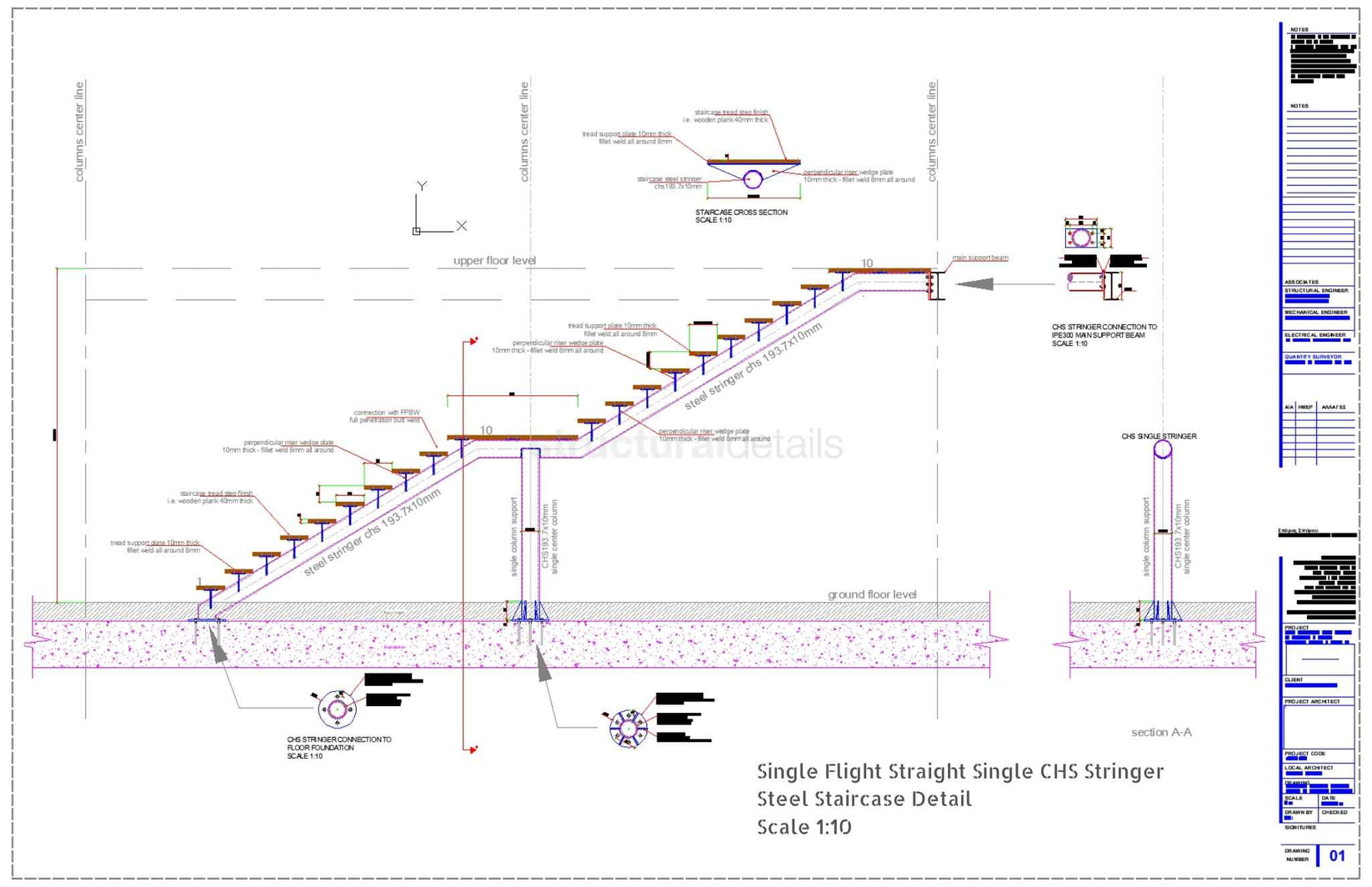 Single CHS Stringer Straight Single Flight Steel Staircase Detail ...