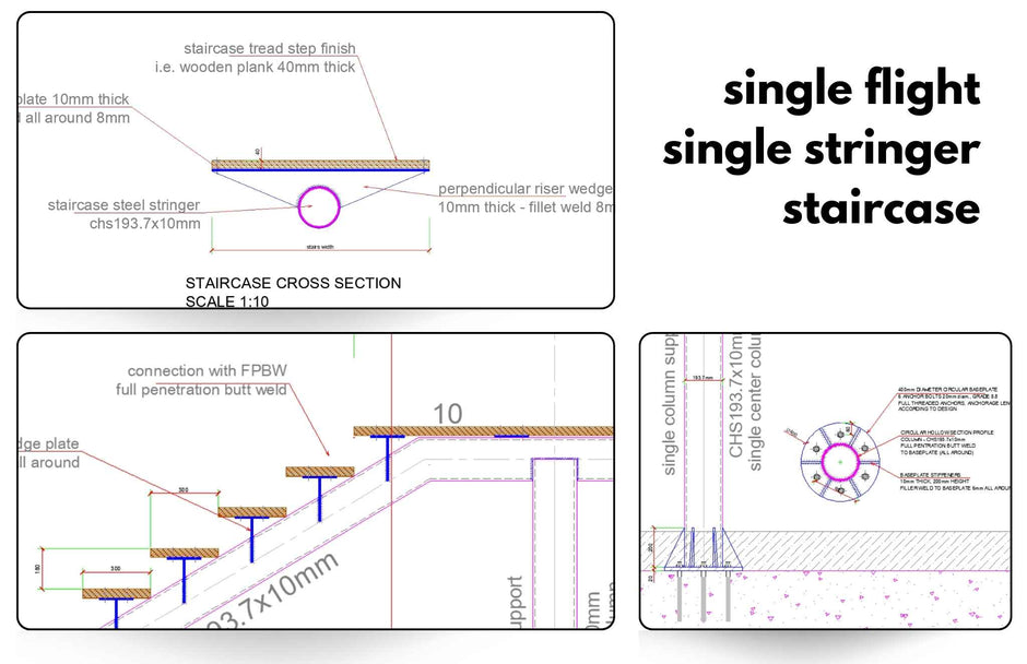 Steel Stairs CAD Detailed Drawings - structuraldetails