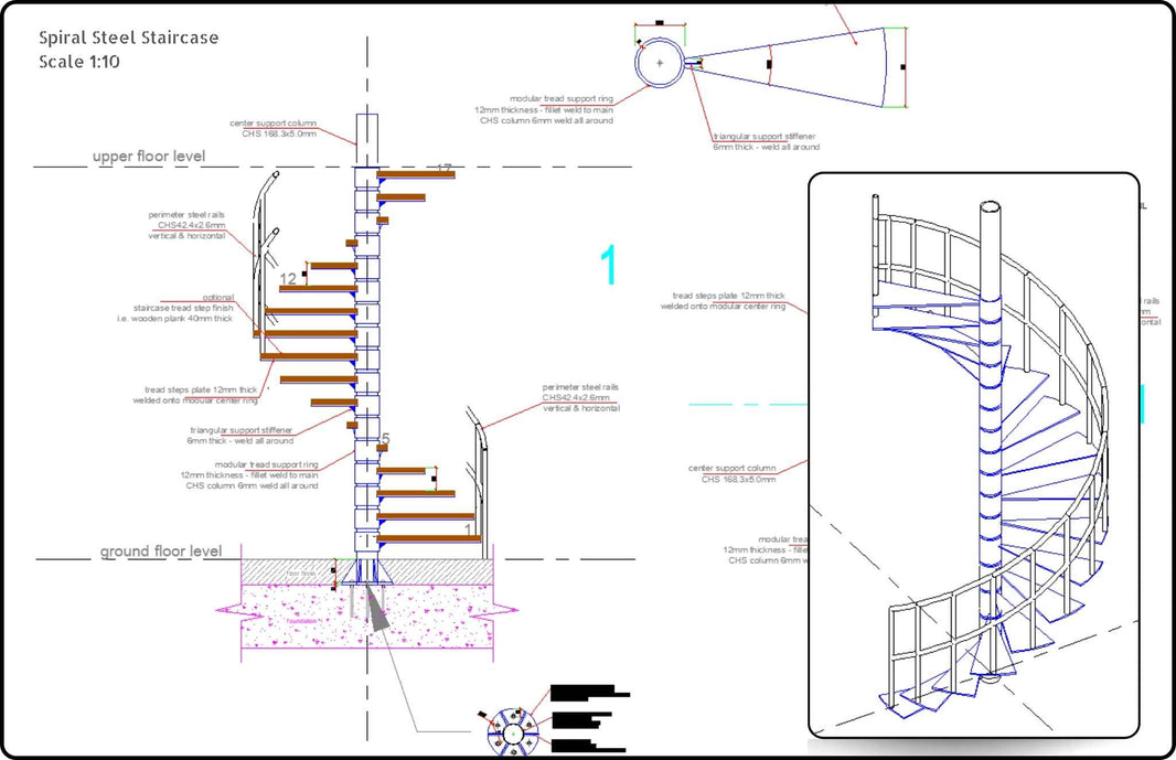 Steel Stairs CAD Detailed Drawings - structuraldetails