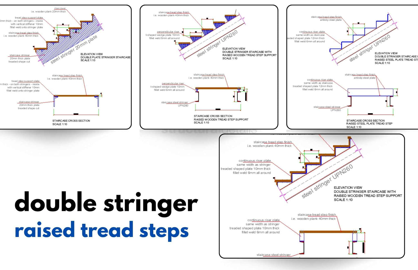 Different Types of Steel Stairs Tread Steps CAD Details - structuraldetails