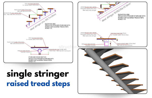 Different Types of Steel Stairs Tread Steps CAD Details - structuraldetails