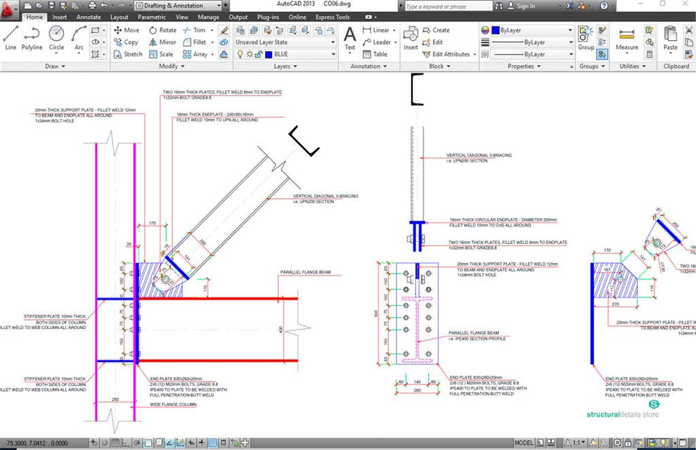 UPN Channel X Bracing Corner Connection CAD Detail - structuraldetails