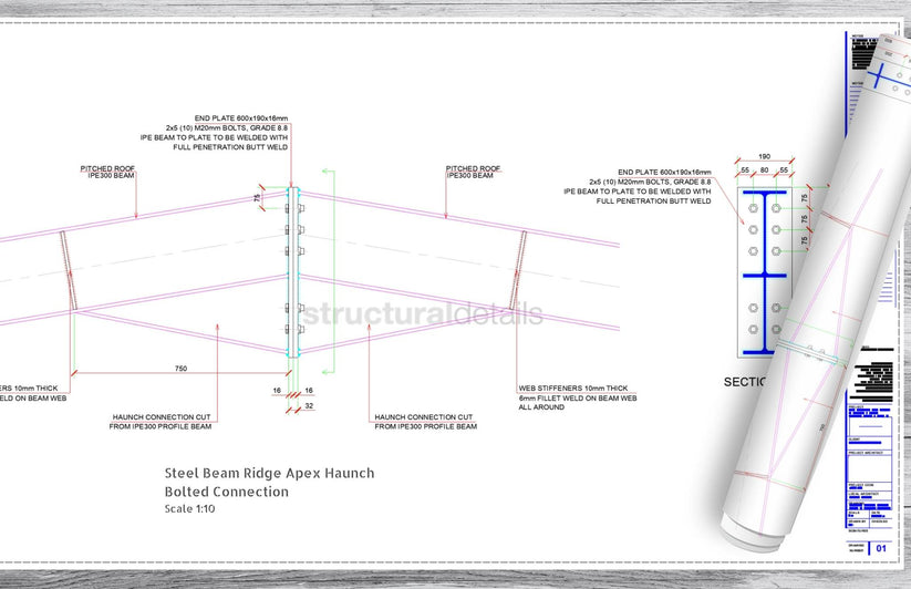 Steel Beam Ridge Apex Haunch Bolted Connection CAD Detail ...