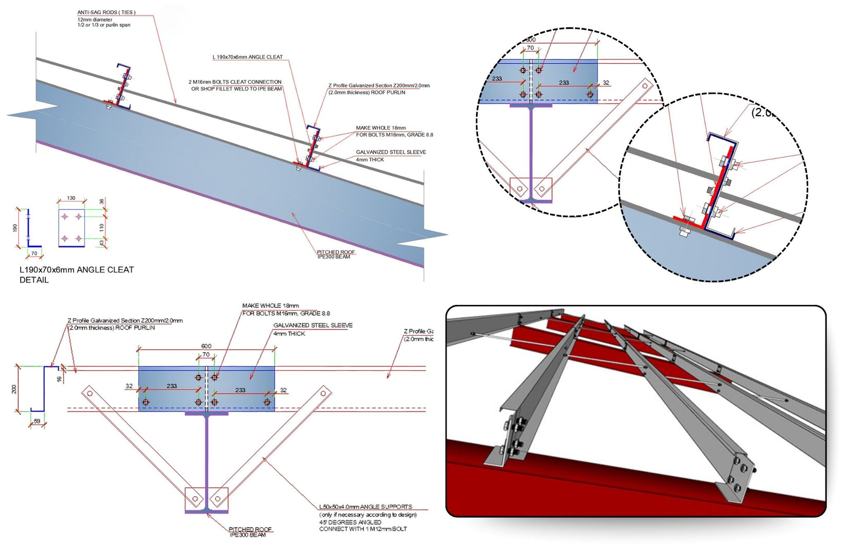 Z Profile Galvanized Section Roof Purlin Connection CAD Detail ...