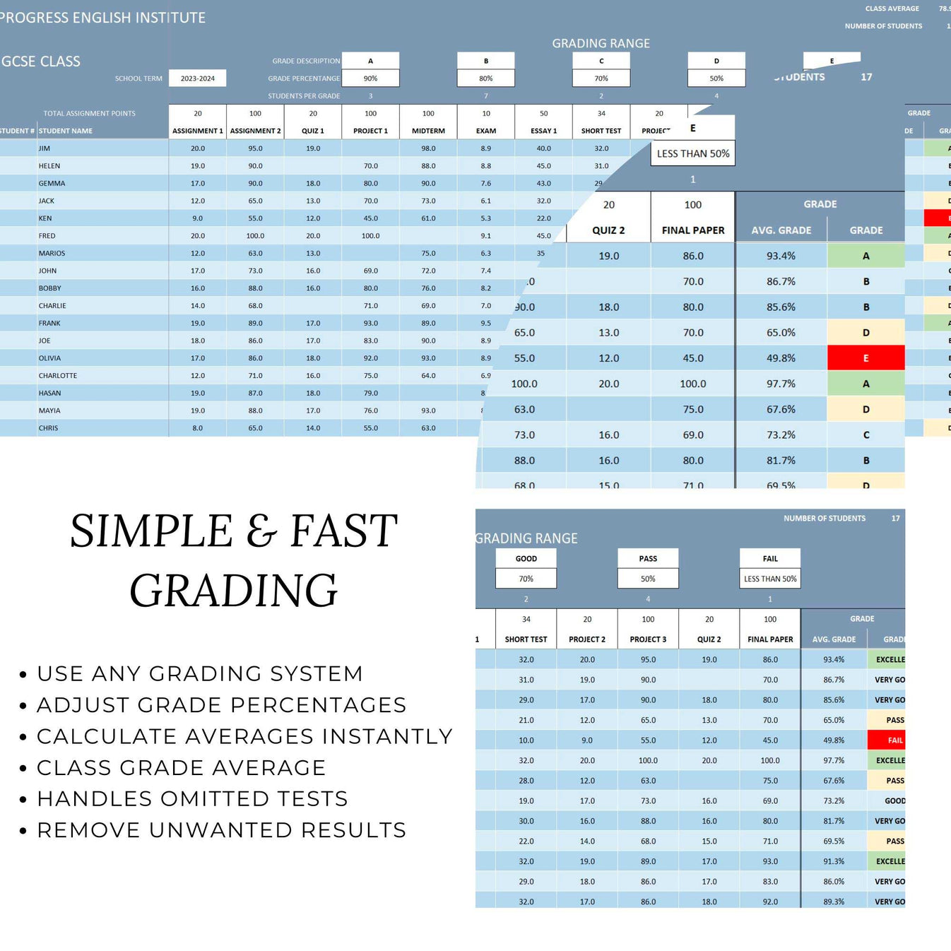 Simple Student Grading Excel Template Tool - structuraldetails