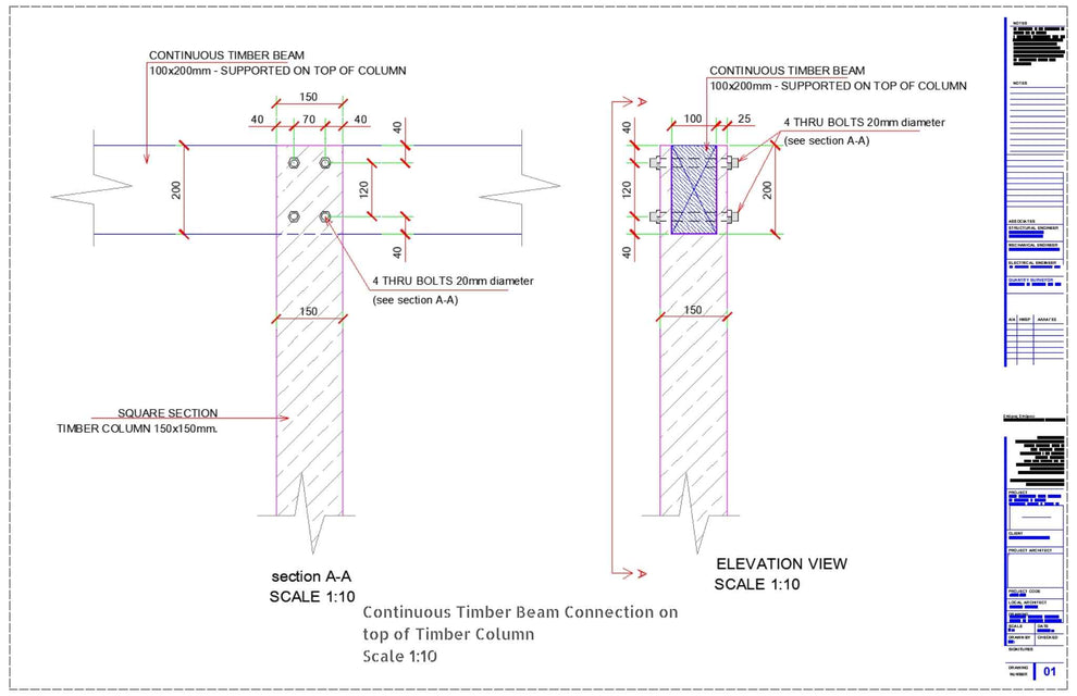 Continuous Timber Beam Supported on Top of Timber Column CAD Detail ...