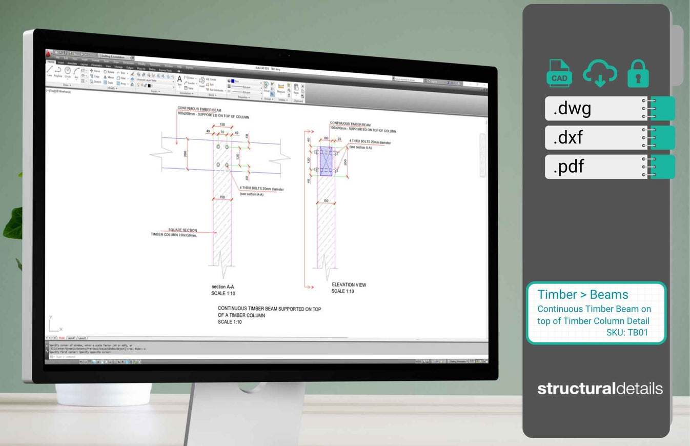 Continuous Timber Beam Supported on Top of Timber Column CAD Detail ...