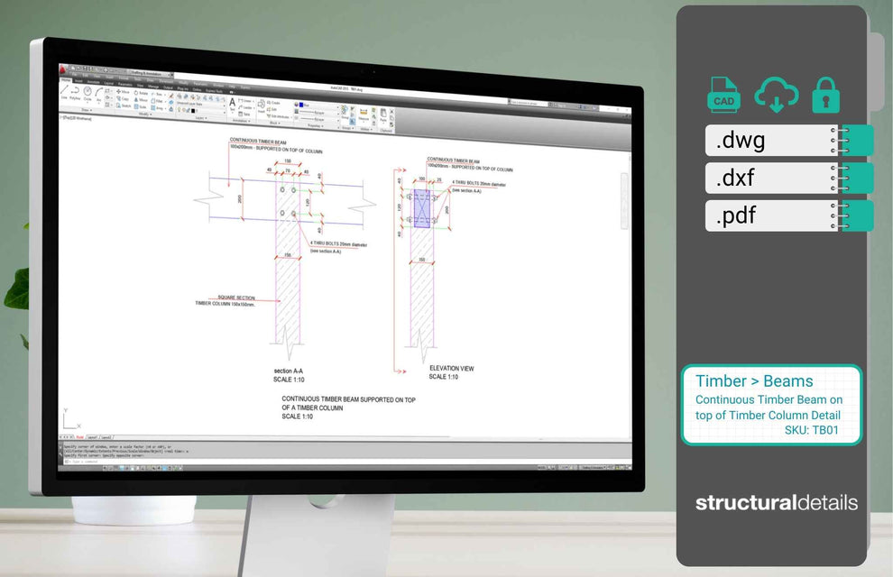 Continuous Timber Beam Supported on Top of Timber Column CAD Detail ...
