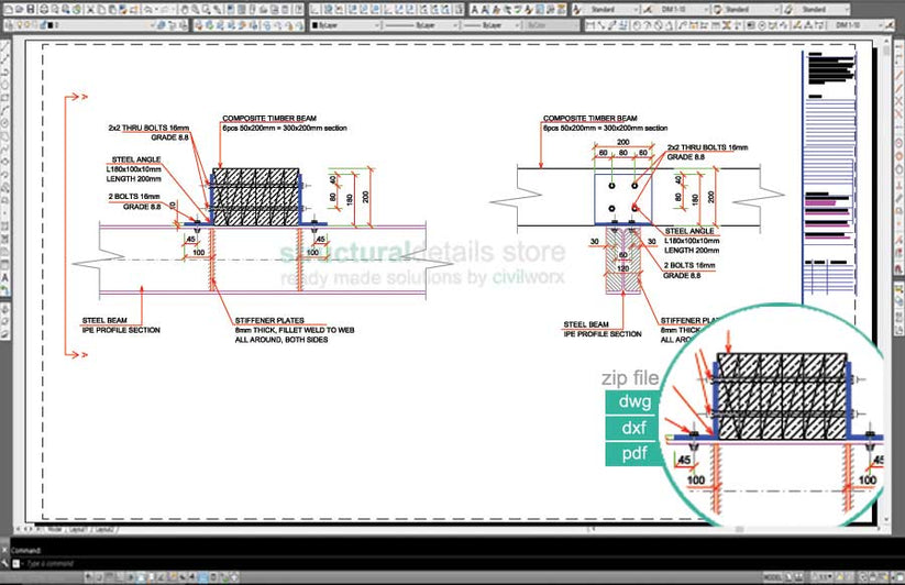 Continuous Large Composite Timber Beam Support on Top of steel beam ...