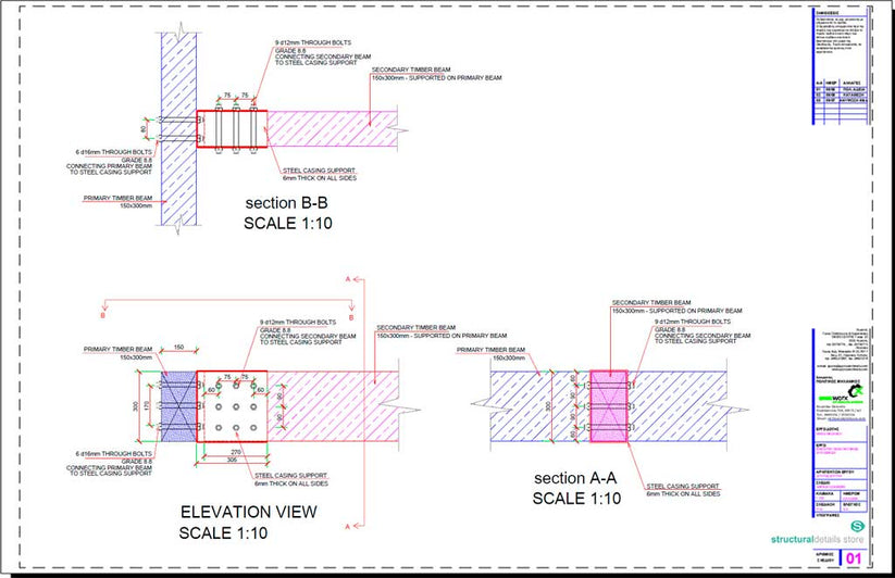 Timber Beam to Beam Connection CAD Detail - structuraldetails
