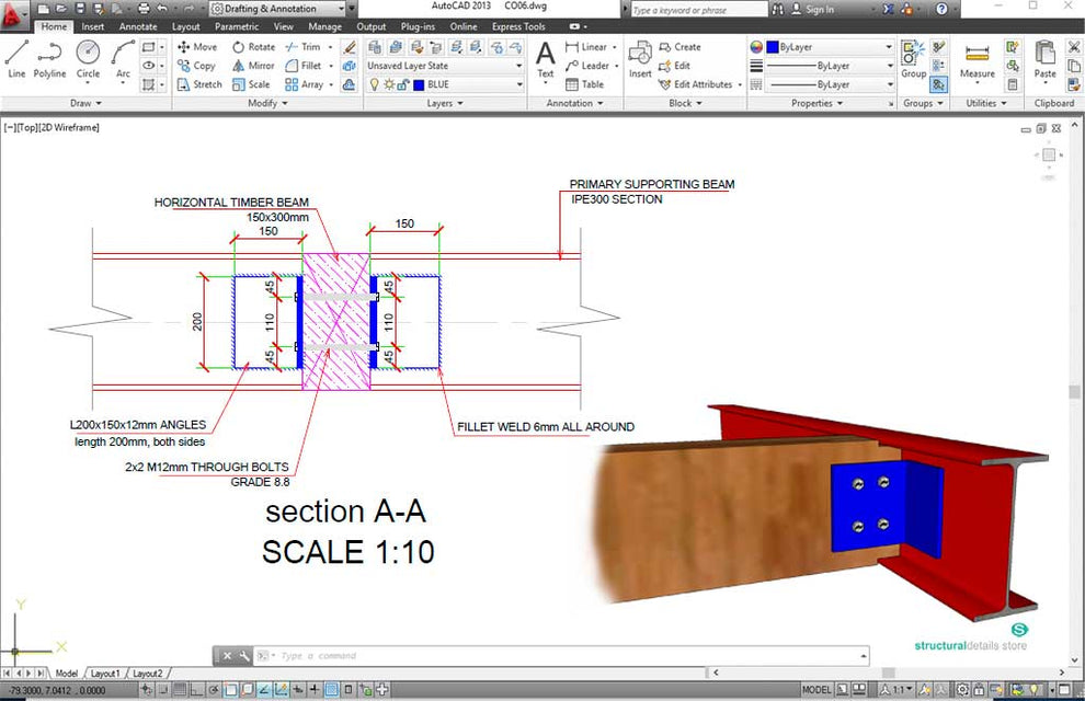 Timber Secondary Beam to Steel Beam Angle Connection – structuraldetails