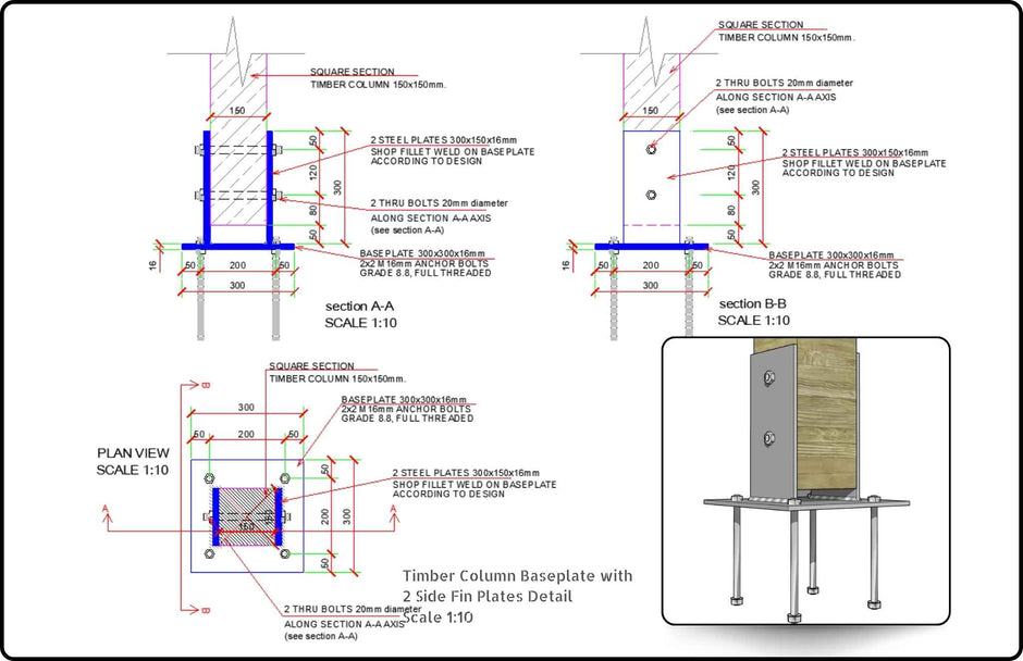 Timber Columns CAD Detailed Drawings - structuraldetails