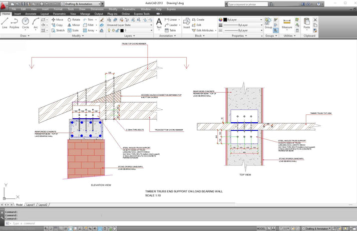 Timber Truss End Support on Load Bearing Wall CAD Detail ...