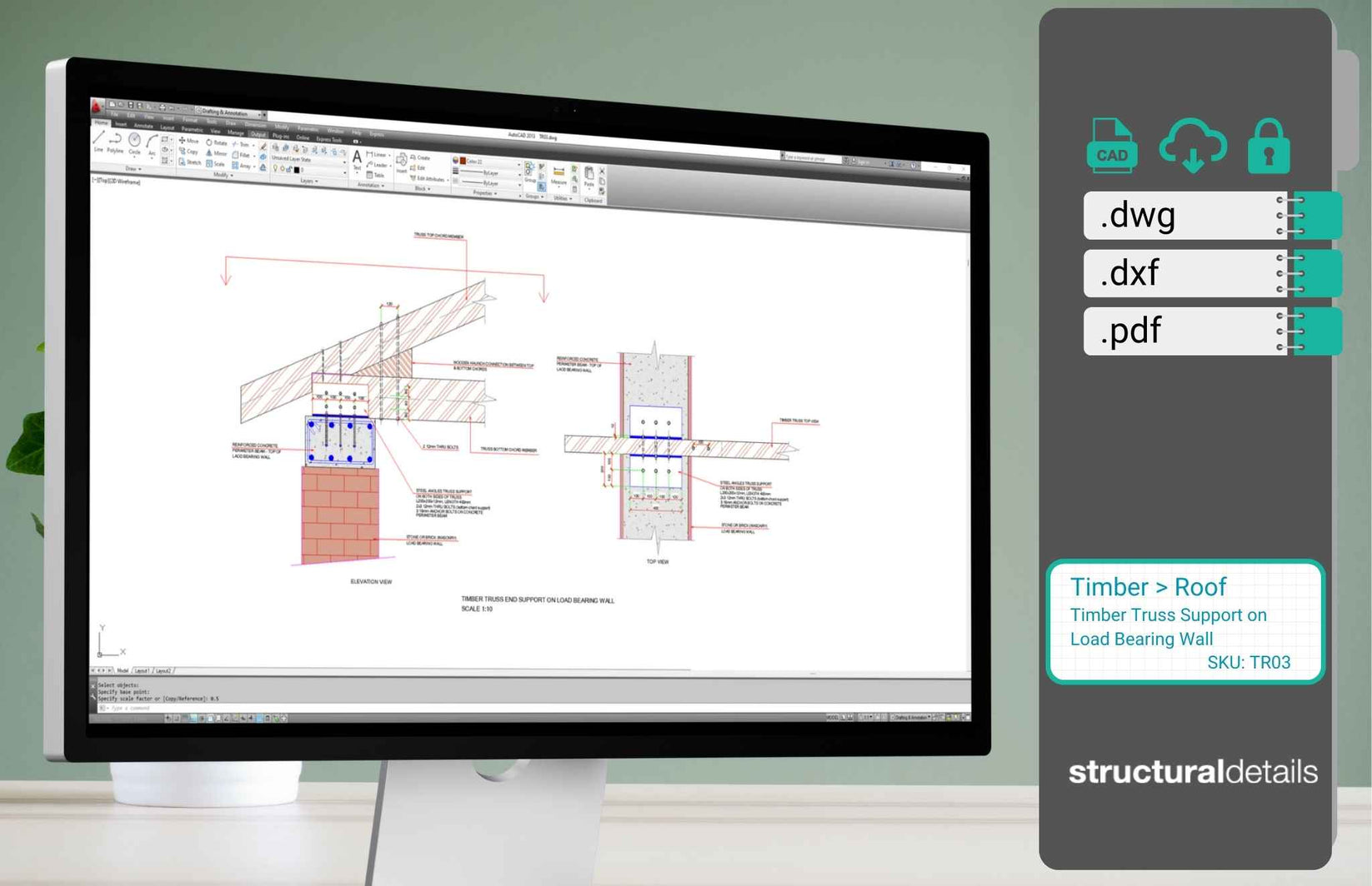 Timber Truss End Support on Load Bearing Wall CAD Detail ...