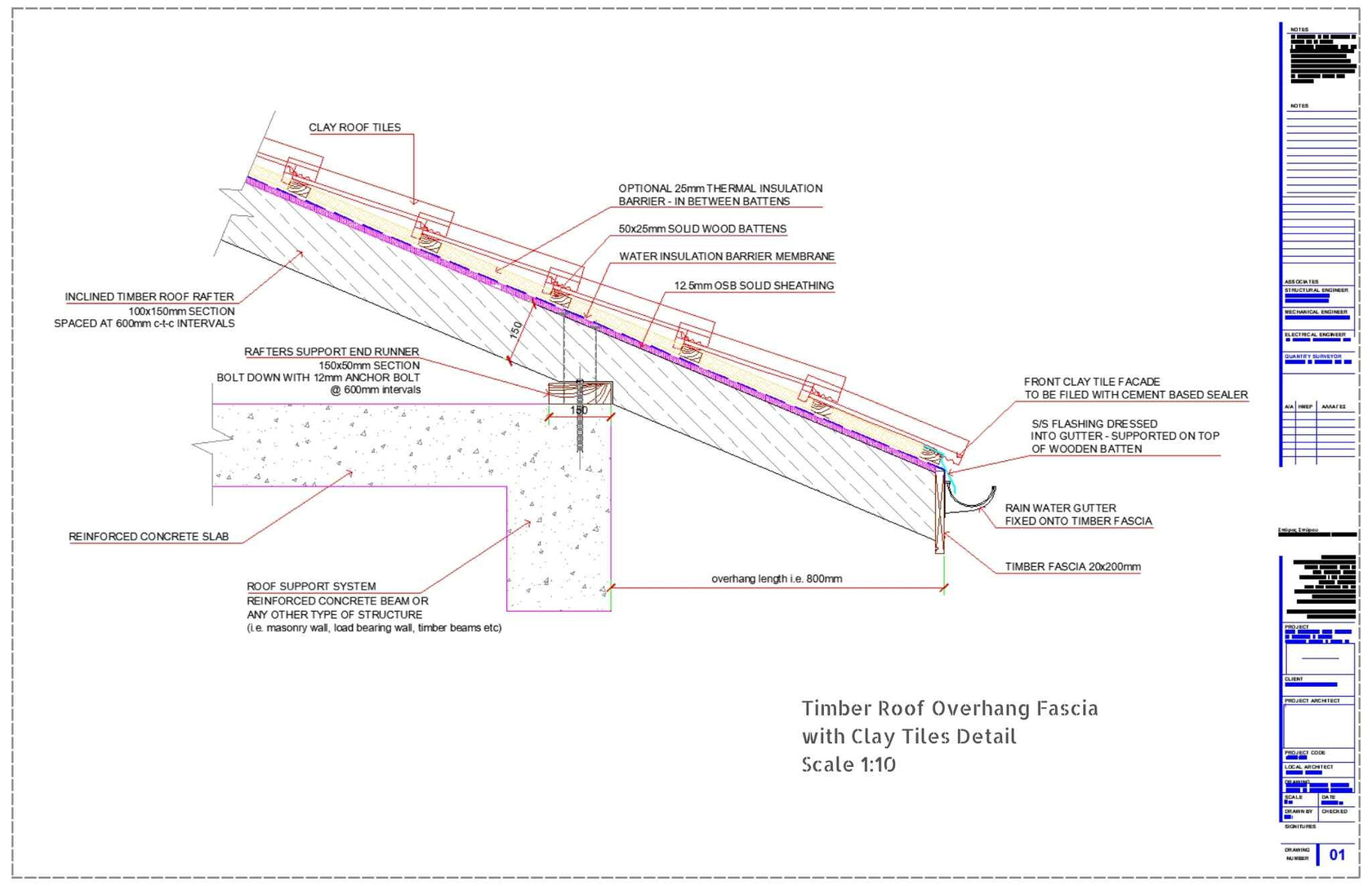 Timber Roof Overhang Fascia Detail with Clay Tiles CAD Drawing ...