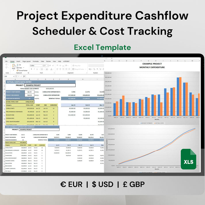 Project Expenditure Cash Flow Scheduler and Cost Tracker Excel Tool ...