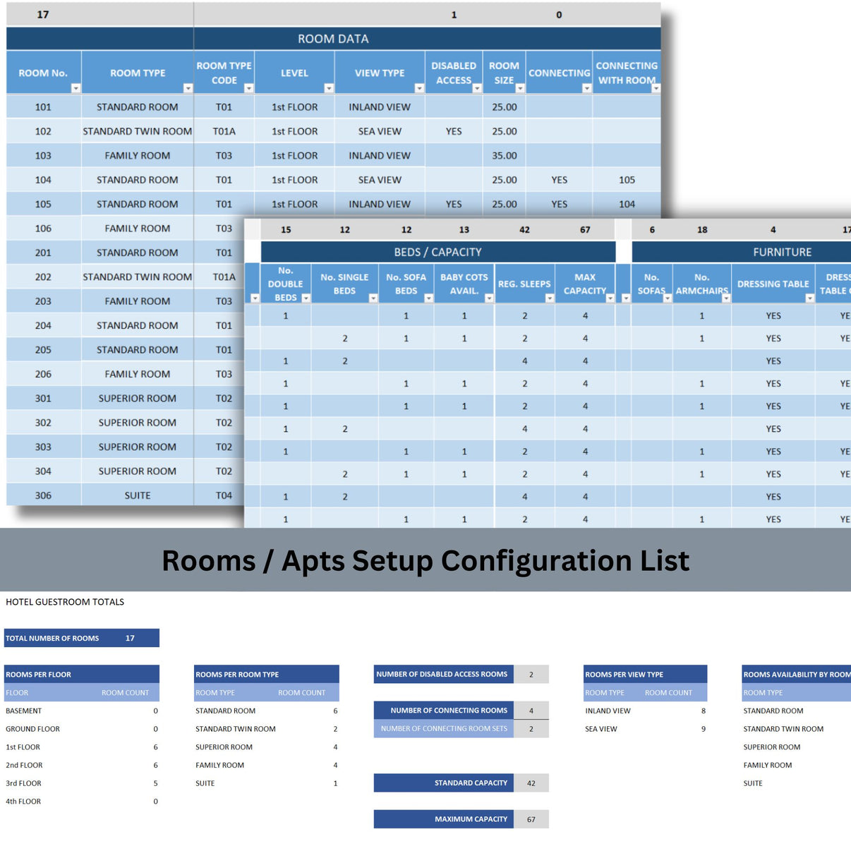 Hotel Rooms Matrix Booking Registry Excel Template - structuraldetails