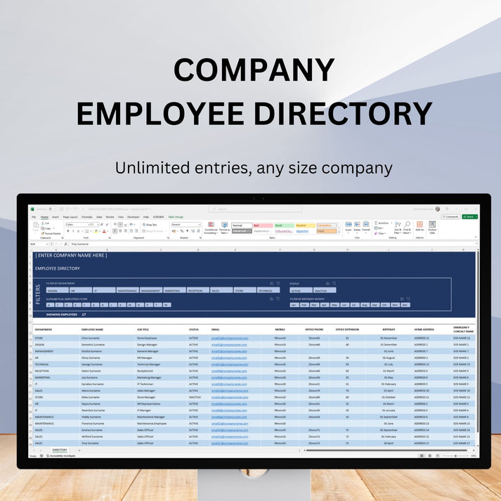 Company Employee Directory Excel Template - structuraldetails