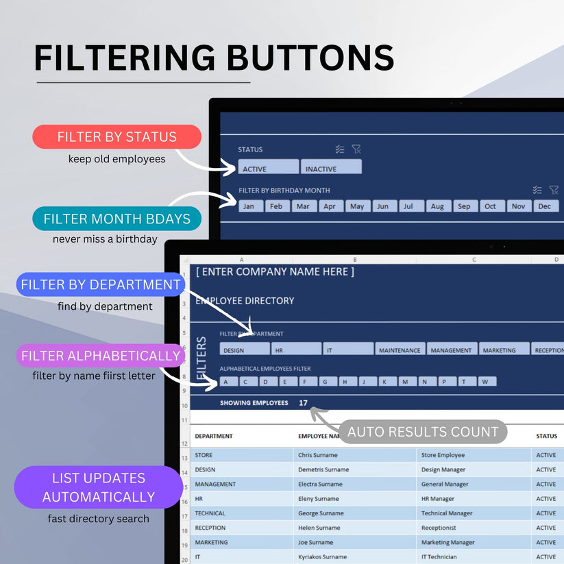 Company Employee Directory Excel Template - structuraldetails