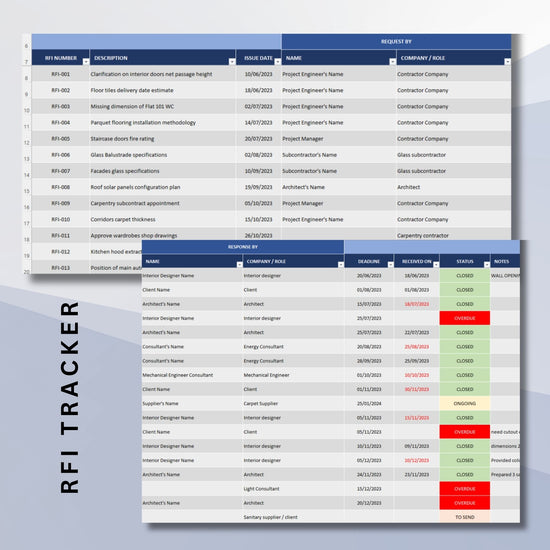 RFI Log Tracker Management Excel Template - structuraldetails