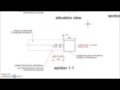 Steel Beam SHS Column Simple Fin Connection CAD Detail - structuraldetails