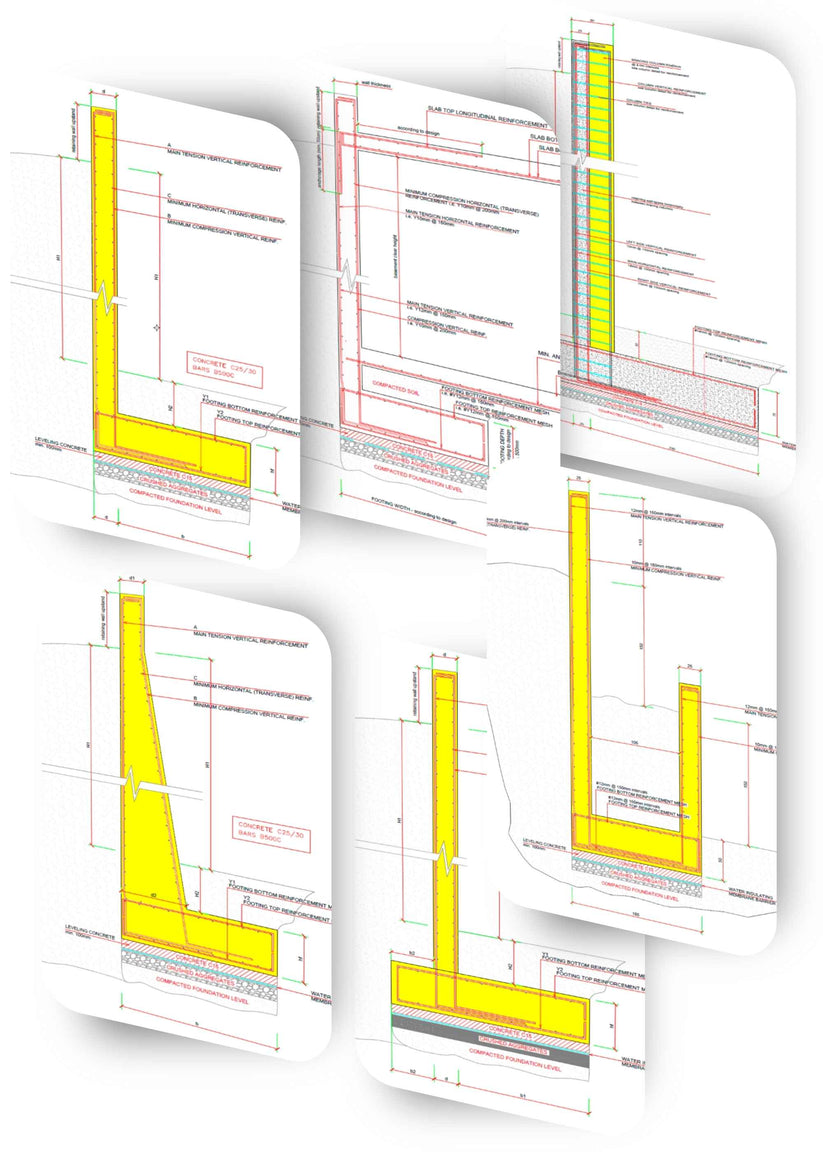 Reinforced Concrete Retaining Walls Bundled Drawing Details ...