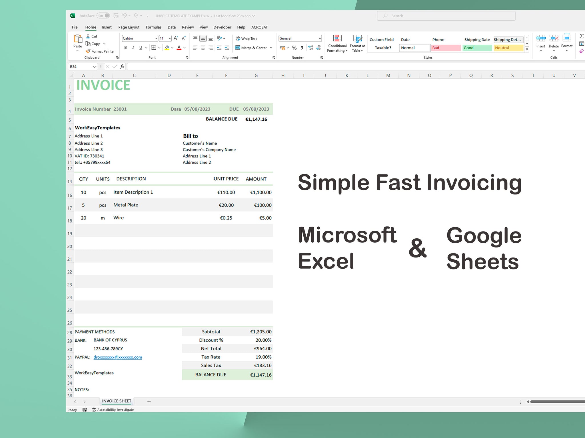 Simple Invoice Excel Template - structuraldetails