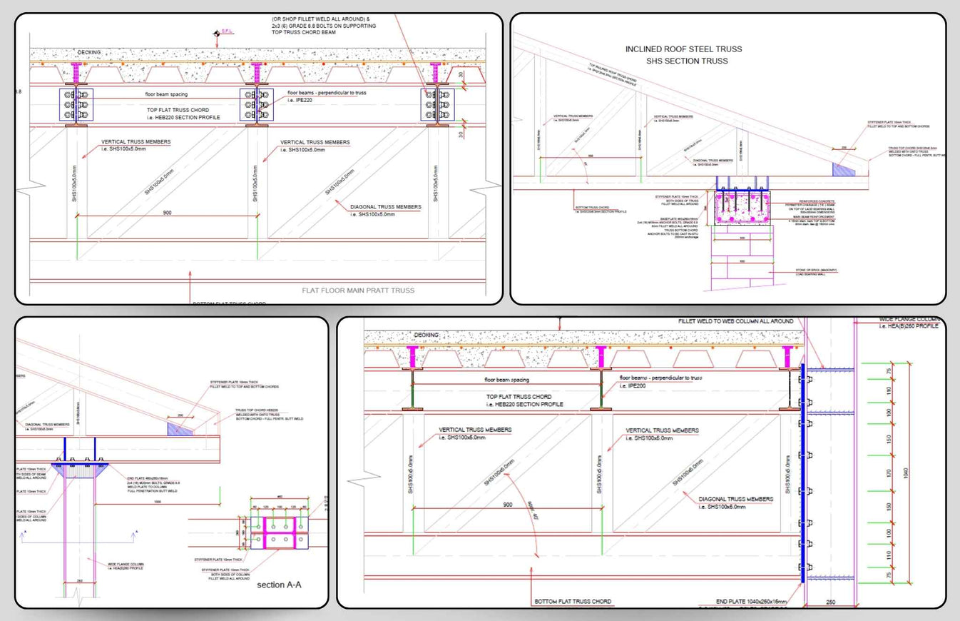 Steel Trusses Complete Set of CAD Detailed Drawings - structuraldetails